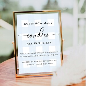 Guess How Many Sign and Card, Blue Gingham, How Many Candies in the Jar ...