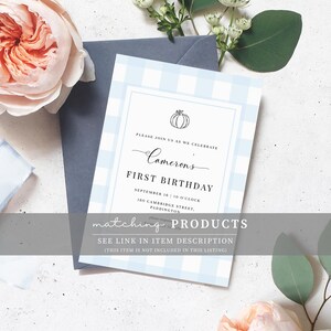 Blue Gingham Welcome Sign, Fall Pumpkin Boy Baby Shower, Pale Blue ...