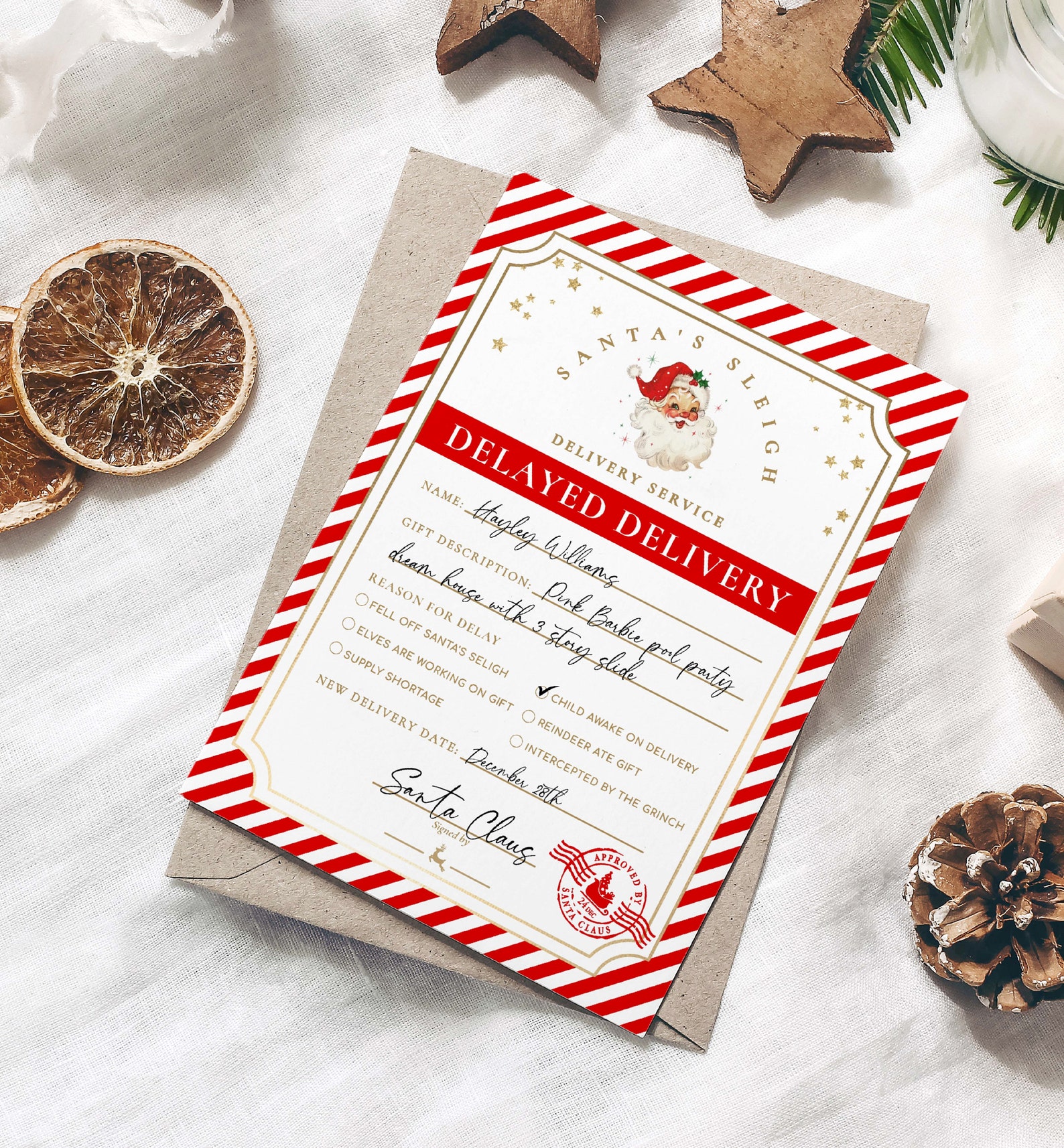 Printable Delayed Christmas Gift Notice, Santa Letter (DIY Template) - Etsy