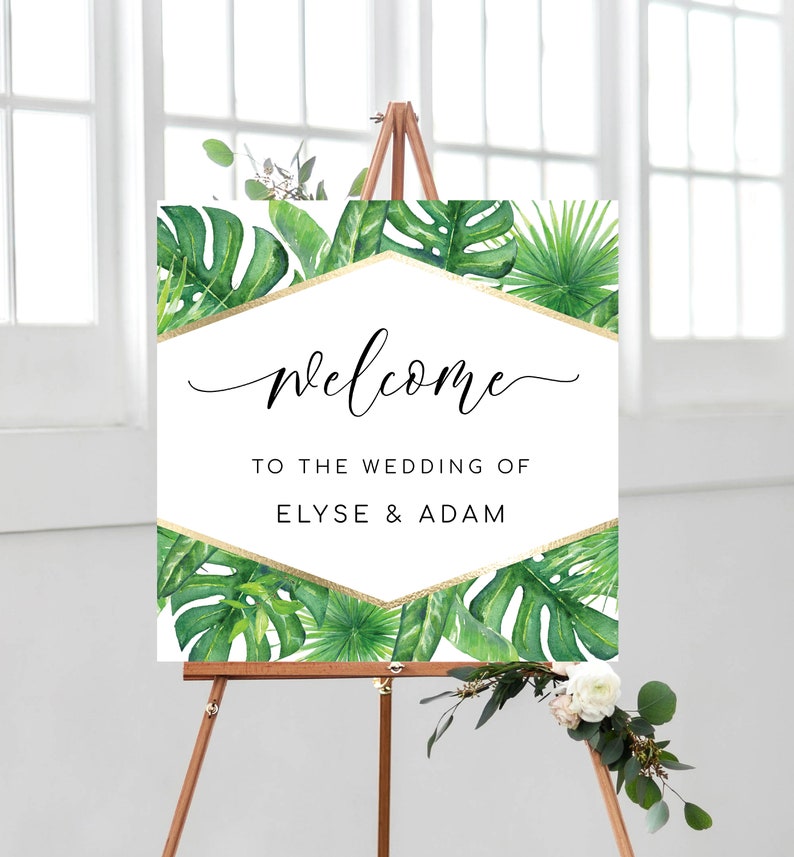 Tropical Palm Square Welcome Sign Wedding Welcome Sign - Etsy