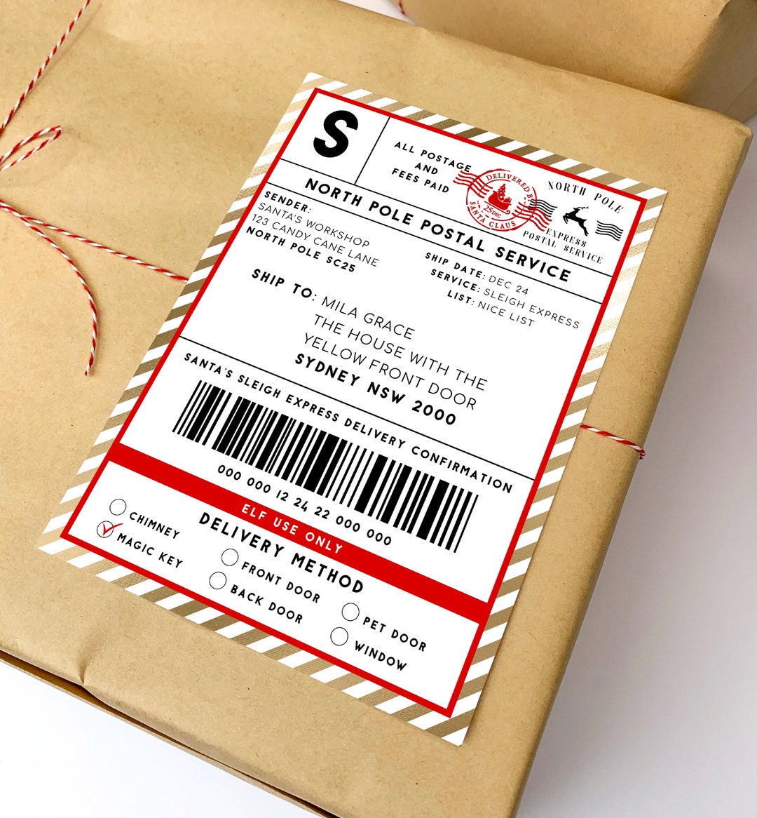 Printable Courier Shipping Label, Santa Mail North Pole Shipping Label ...
