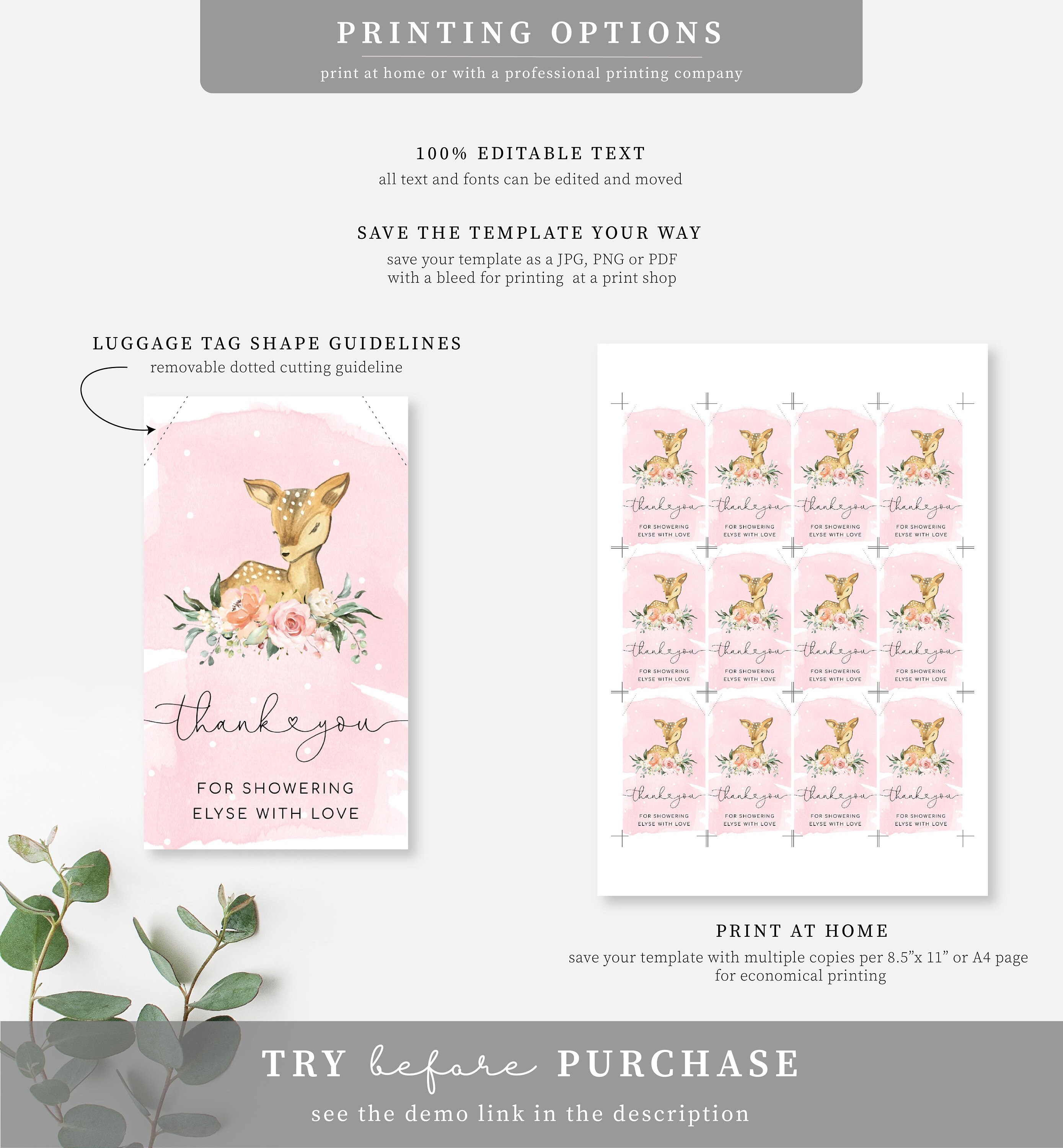 Oh Deer Thank You Favour Tags - Editable Woodland Theme Girl Baby ...