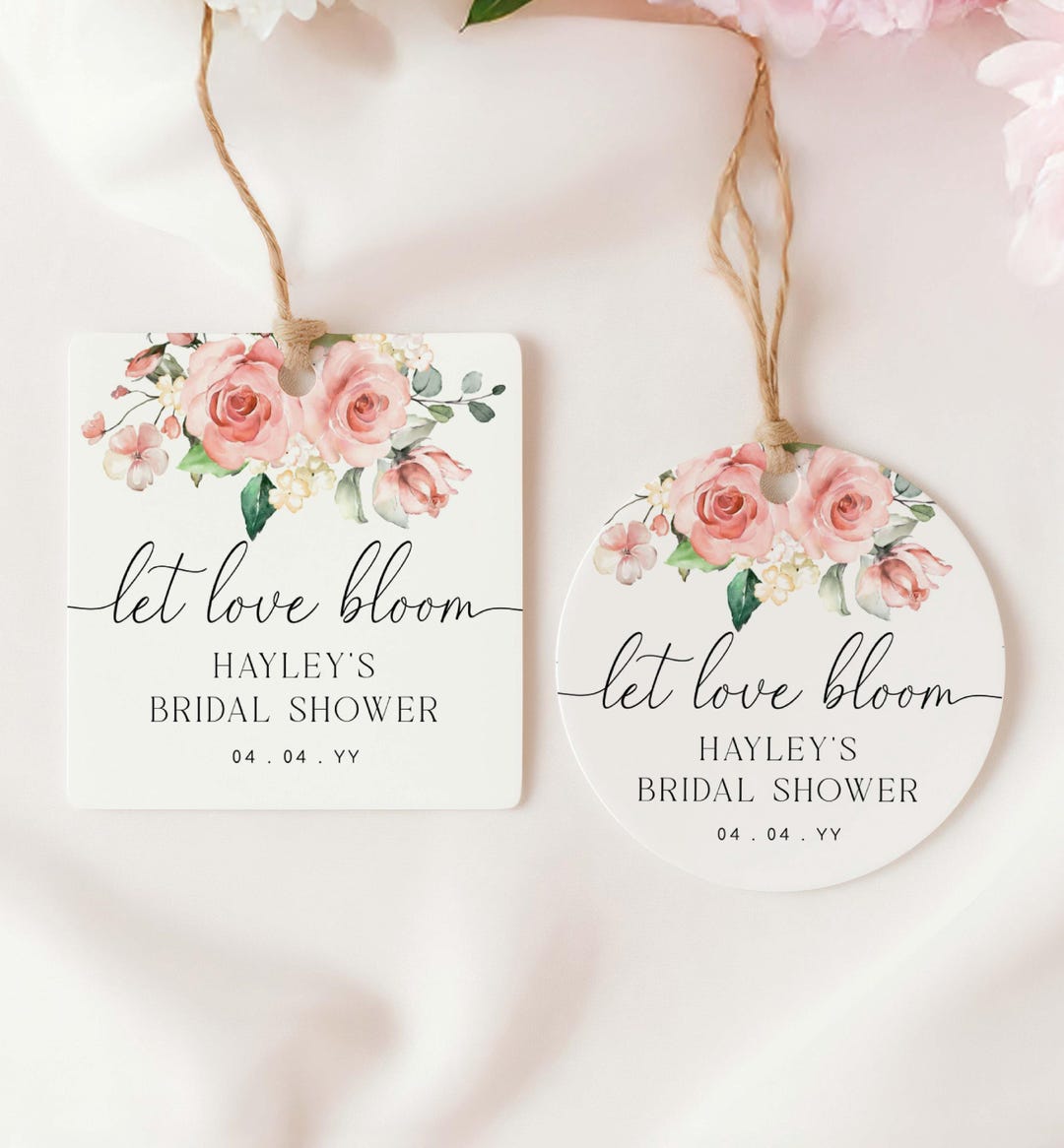 Blush Floral Let Love Bloom Favor Tag, Printable Wedding Bridal Shower ...