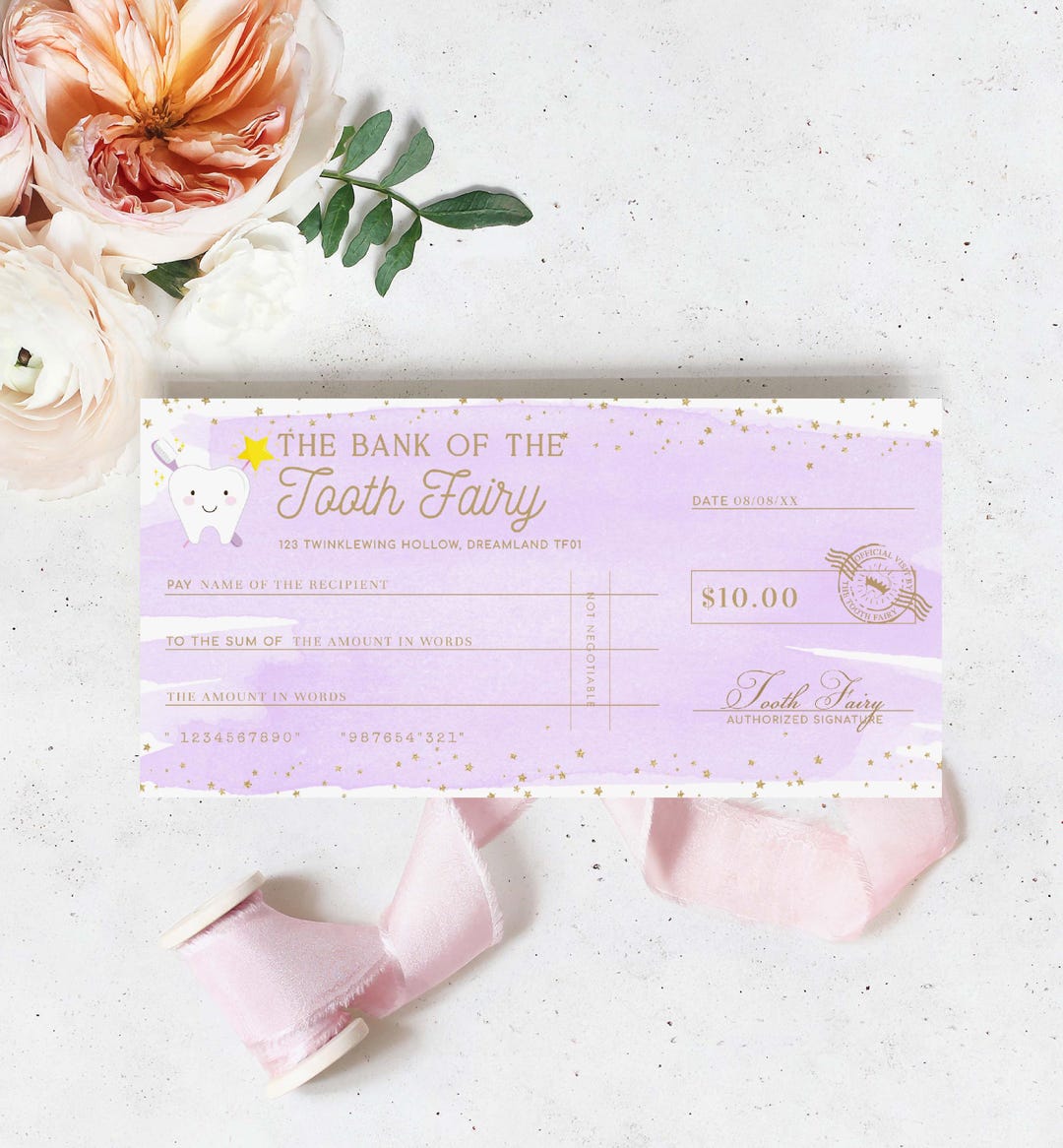 Printable Tooth Fairy Voucher: Purple Watercolor Design (DIY Template ...