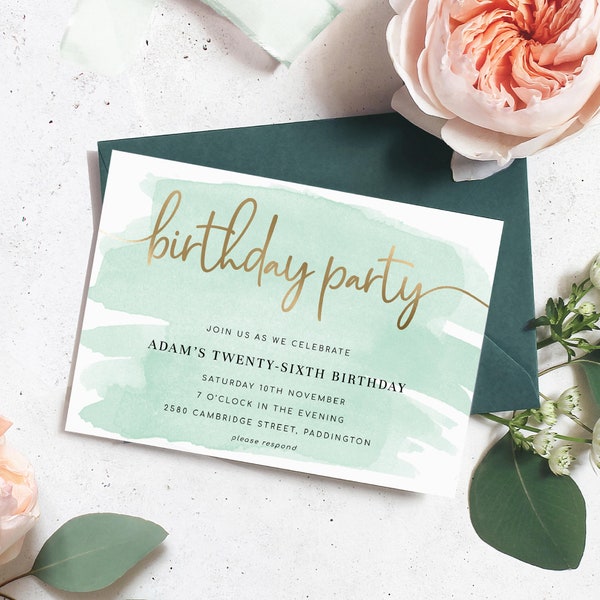 Sage Green Birthday Invitation - Etsy