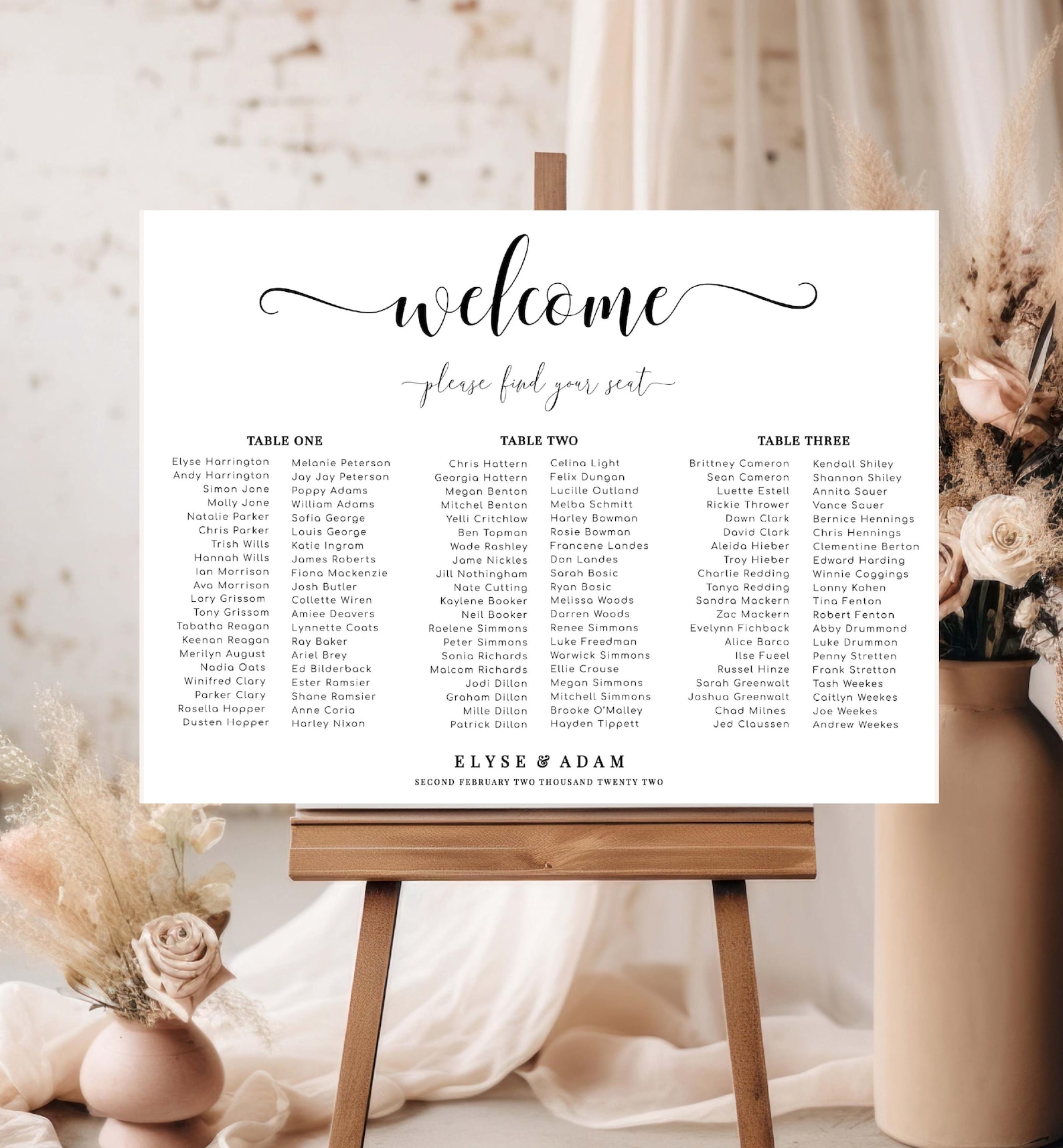 Modern Minimal Wedding Table Plan, Printable Editable Seating Chart ...
