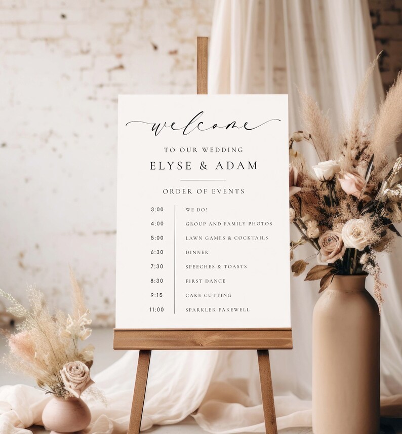 Minimalist Wedding Welcome Sign, Order of Events (digital Download ...