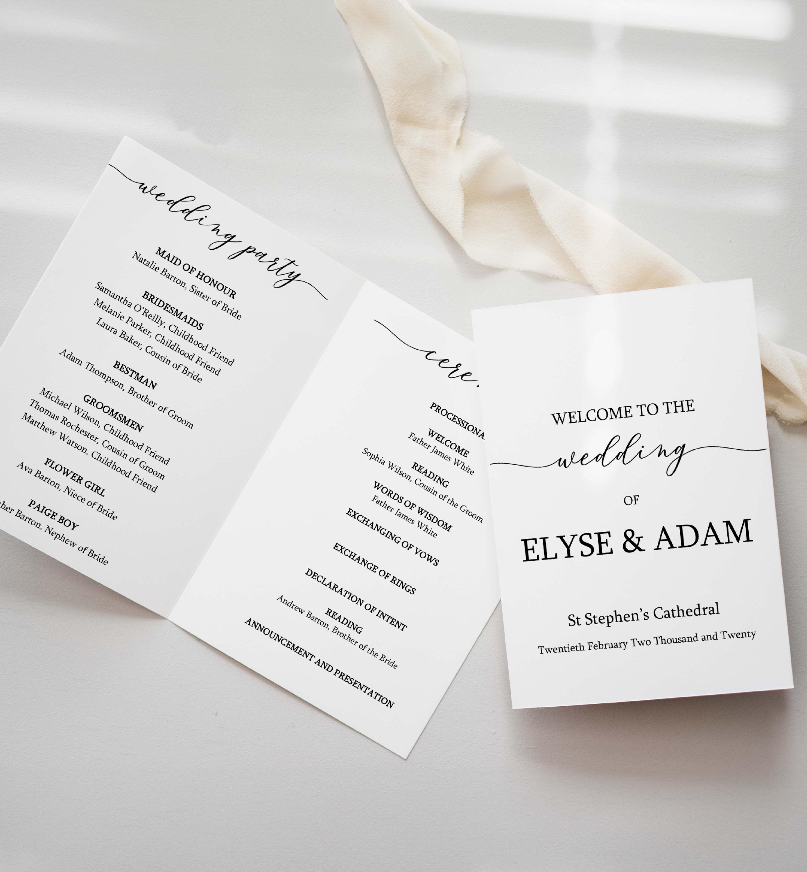 Printable Wedding Program Booklet Template, Order of Ceremony (edit in ...