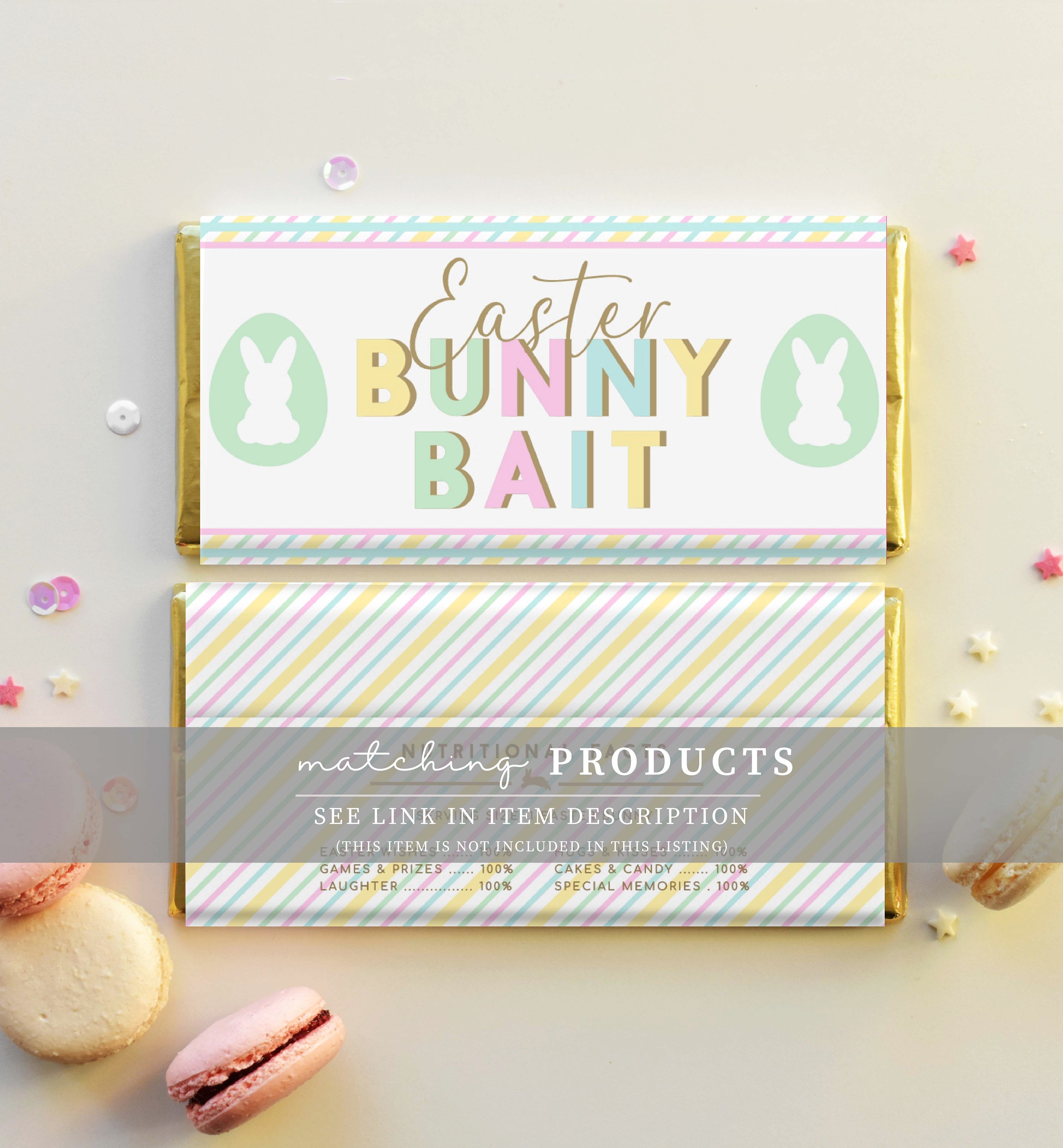 Printable Easter Chocolate Wrapper Template, Pastel Stripes, Bunny Egg ...
