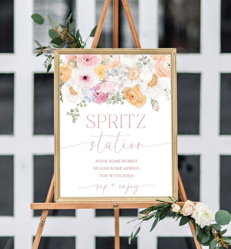 Spritz Station Sign, Printable Spritz Cocktail Sign, Boho Wildflower ...