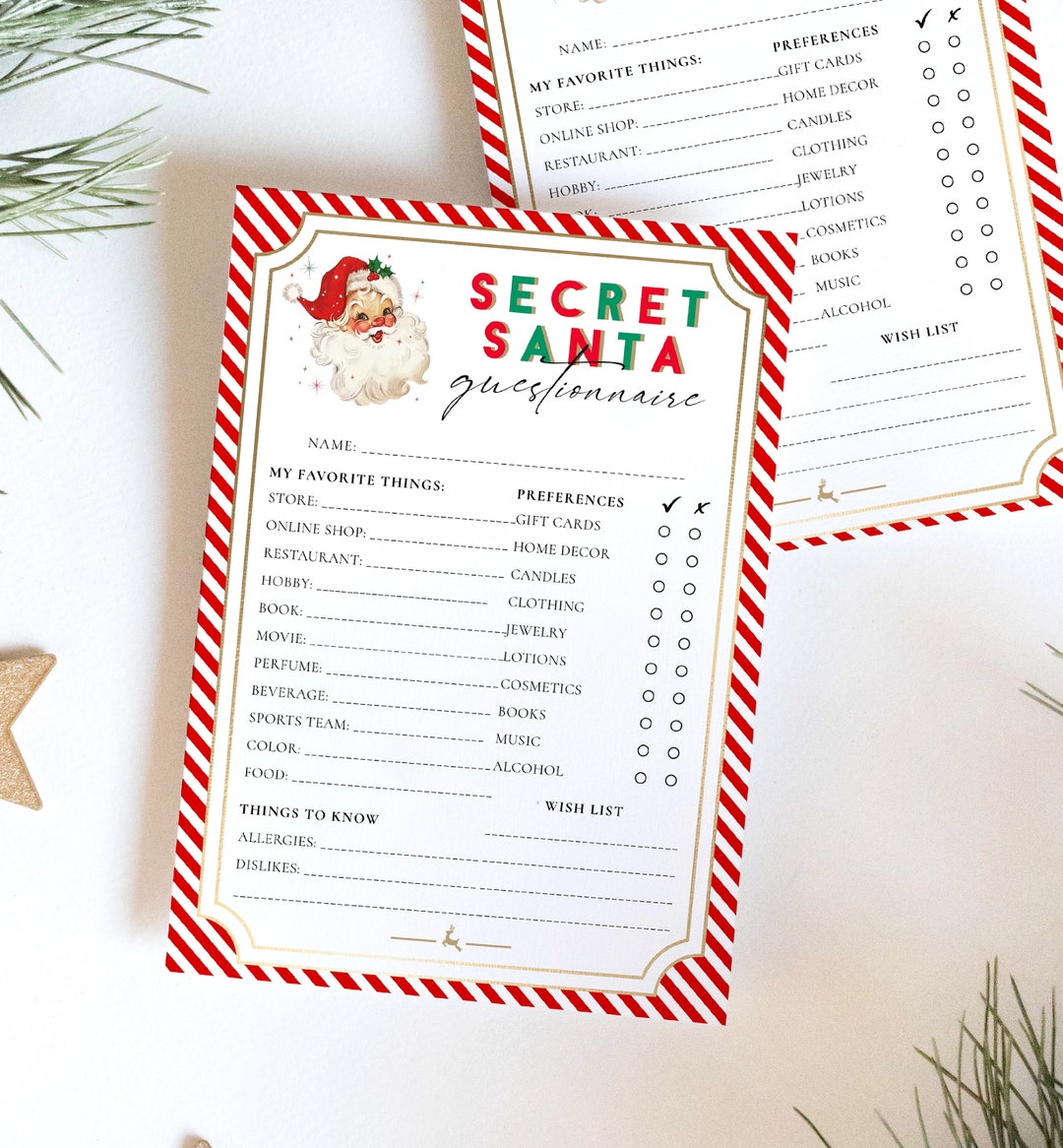 Printable Secret Santa Questionnaire Template Secret Santa - Etsy Australia