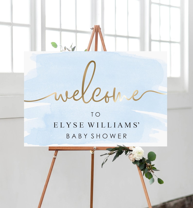 Blue and Gold Welcome Sign Boy Baby Shower Welcome Sign - Etsy Australia