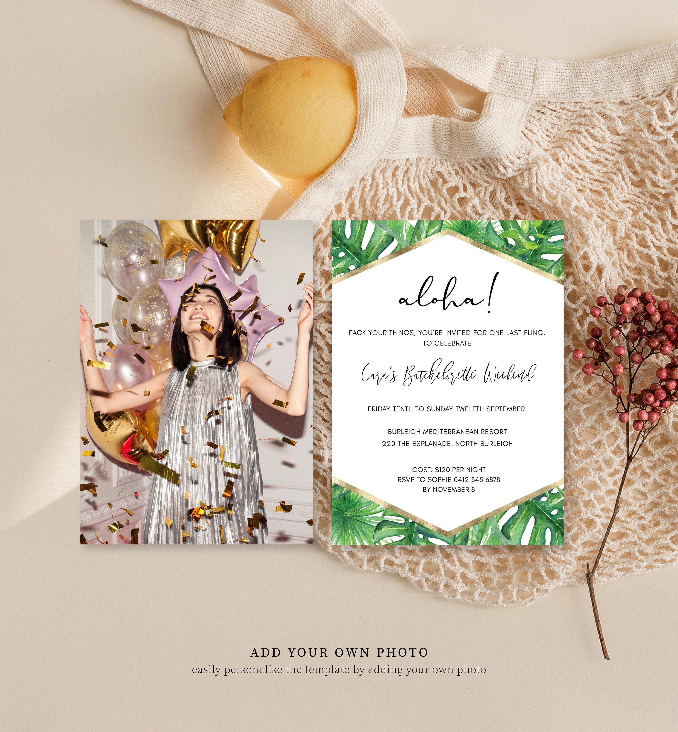 Printable Bachelorette Weekend Invitation Tropical Greenery | Etsy