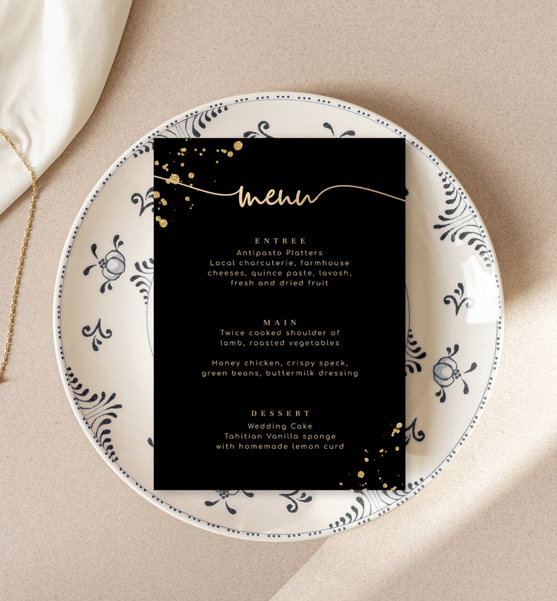Printable Menu Template Black and Gold Dinner Menu Birthday - Etsy