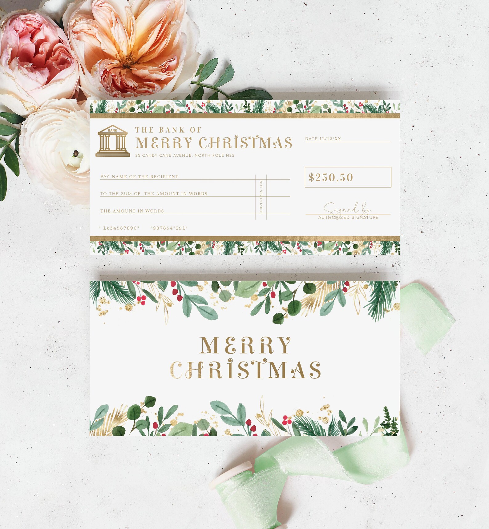 Christmas Cheque Template, Fake Bank Cheque Gift Voucher, Custom ...