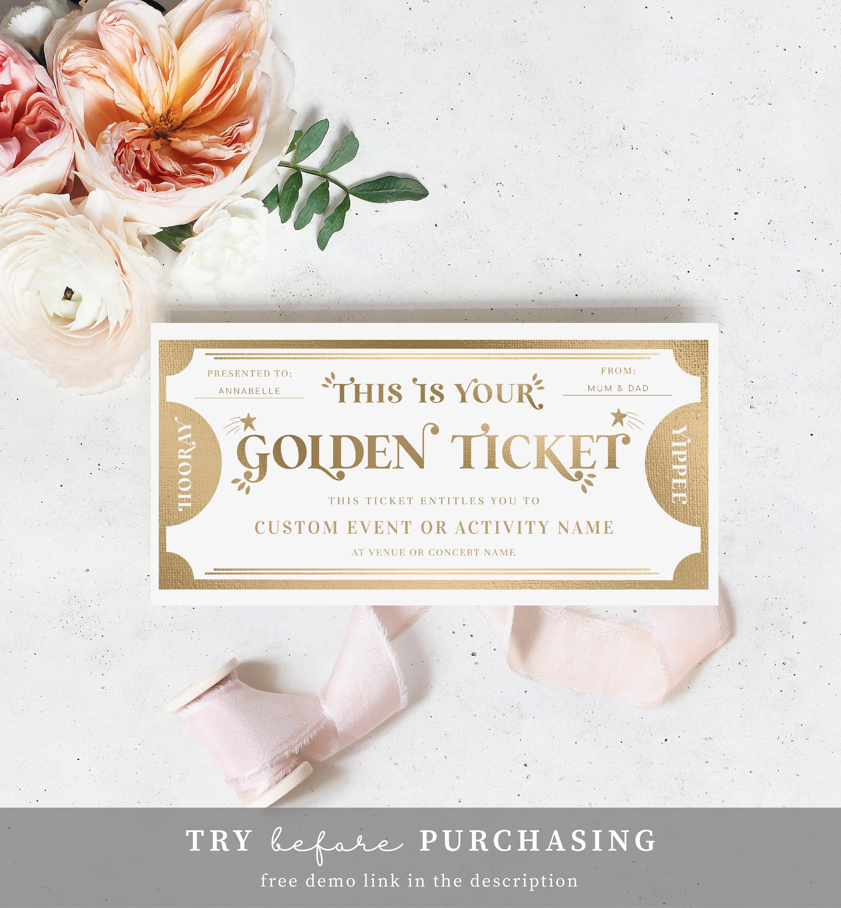 Printable Golden Ticket Custom Gift Voucher Template | Etsy Australia