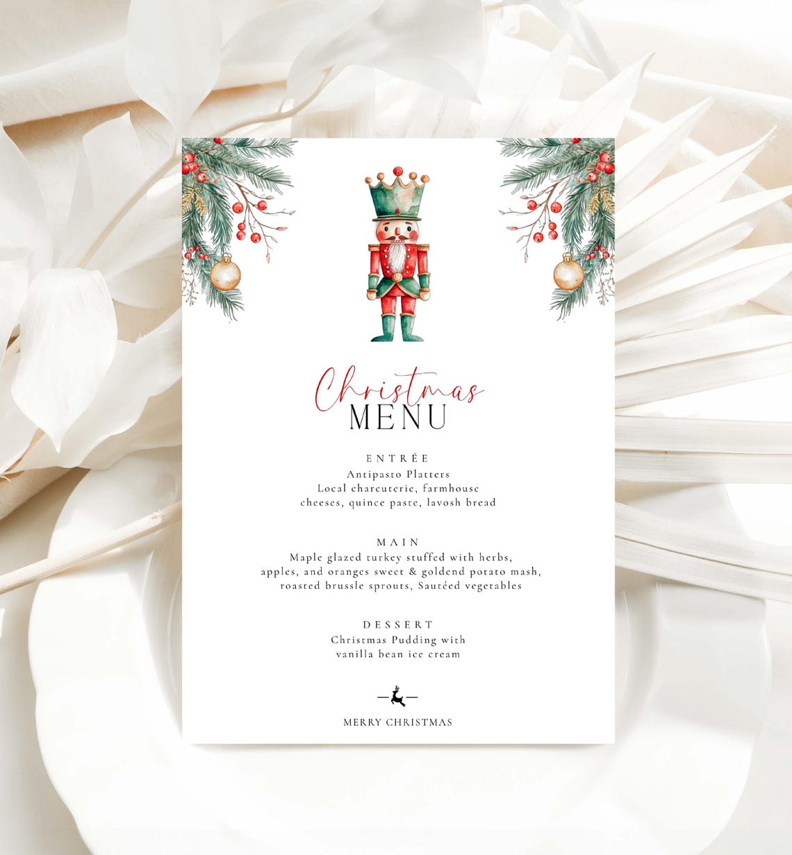 Nutcracker Christmas Menu Card, Printable Christmas Dinner Menu ...