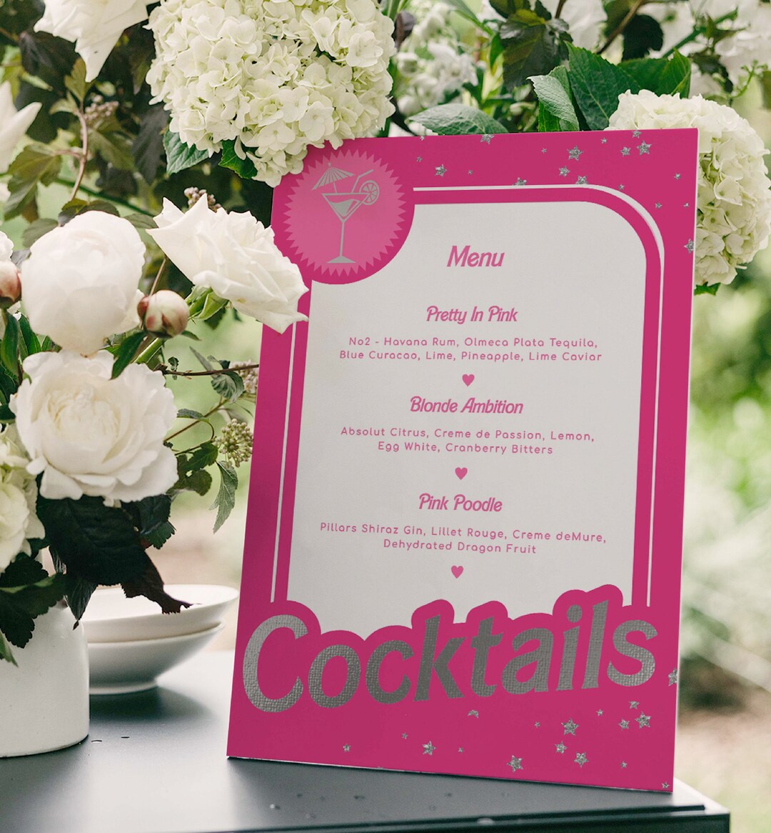 Printable Cocktail Menu Sign, Drinks Menu, Birthday Party Beverage Menu ...