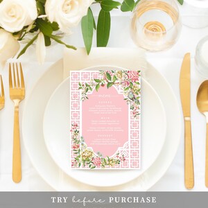 Editable Menu Template - Floral Chinoiserie Lattice - French Garden ...