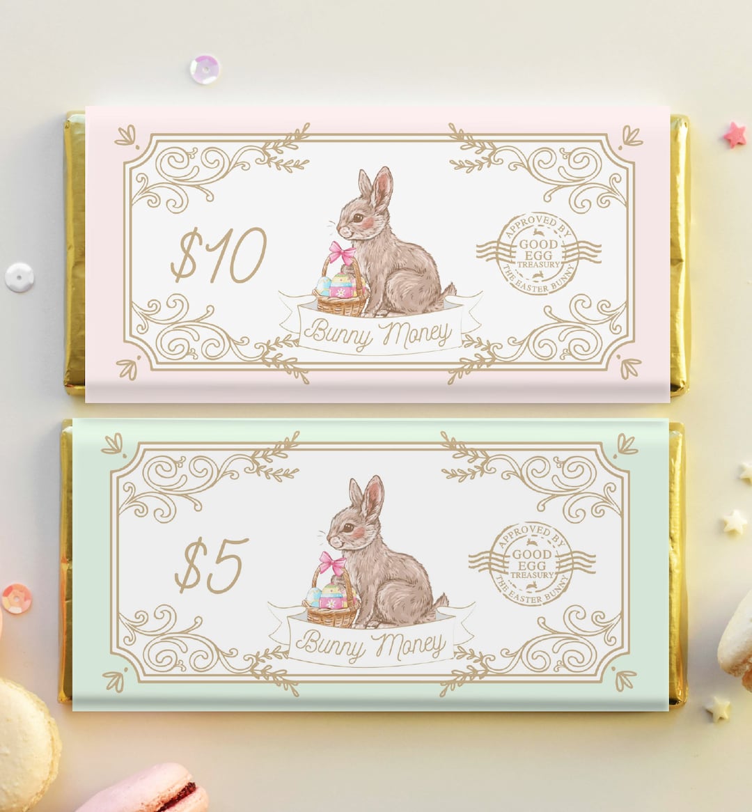 Printable Easter Bunny Money Chocolate Wrapper, Easter Bunny Bucks, Egg ...