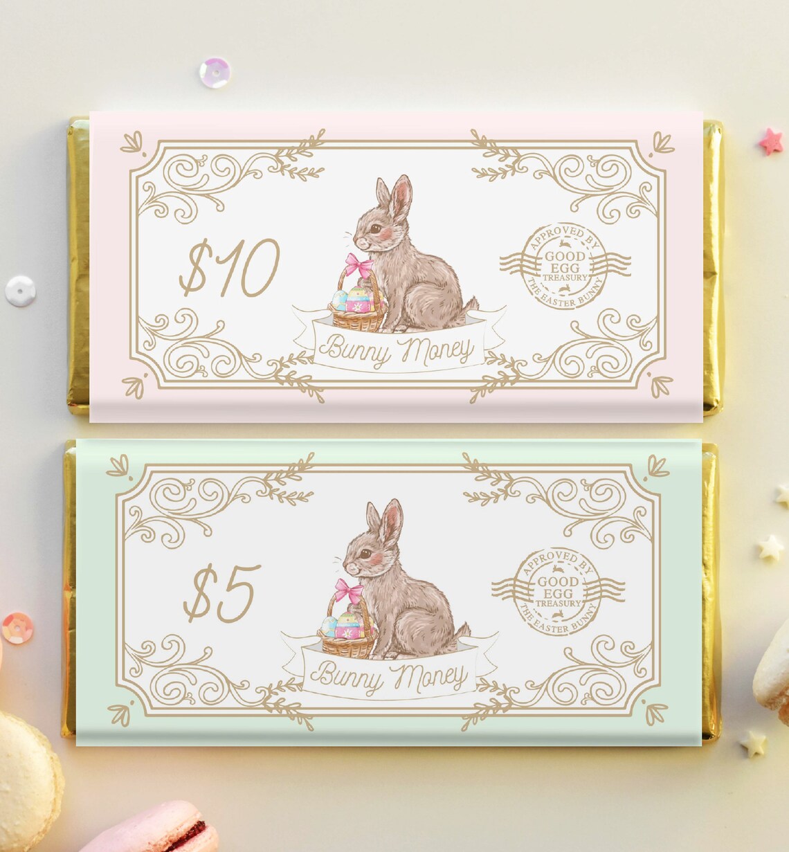 Printable Easter Bunny Money Chocolate Wrapper, Easter Bunny Bucks, Egg ...