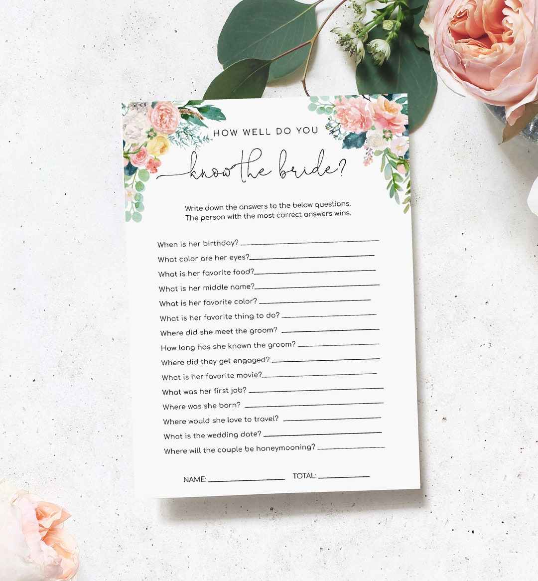 Printable How Well Do You Know the Bride Game, Bridal Shower Game ...