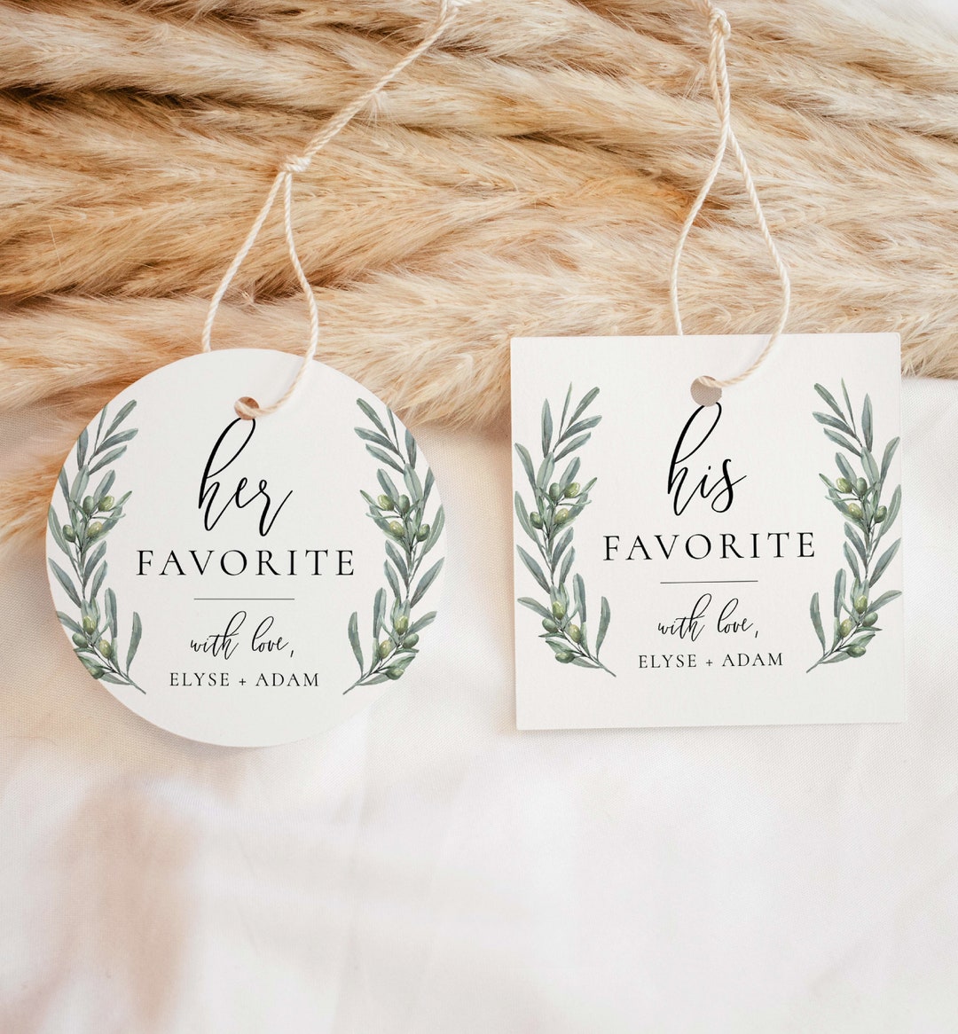 His and Her Favorite Printable Favor Tag, Italian Olive Leaves His and ...