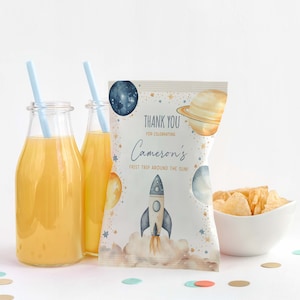 Birthday Party Chip Bag Wrapper Favors, First Trip Around the Sun ...