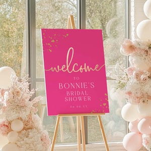 Editable Welcome Sign, Hot Pink Gold Printable Girls Birthday Welcome ...