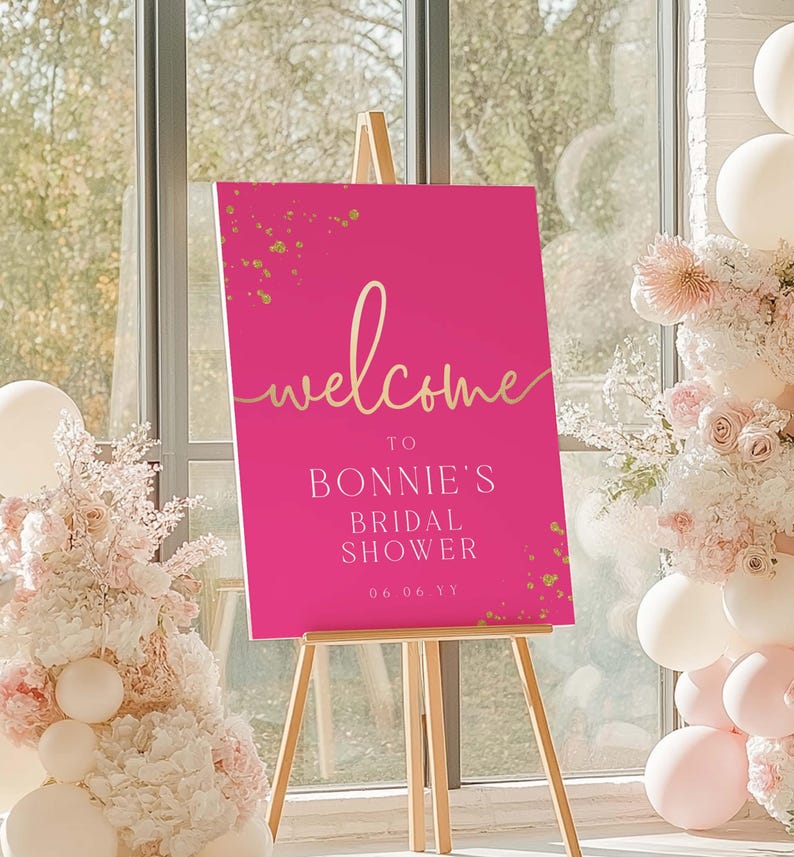Hot Pink Gold Birthday Welcome Sign, Editable Template (digital ...
