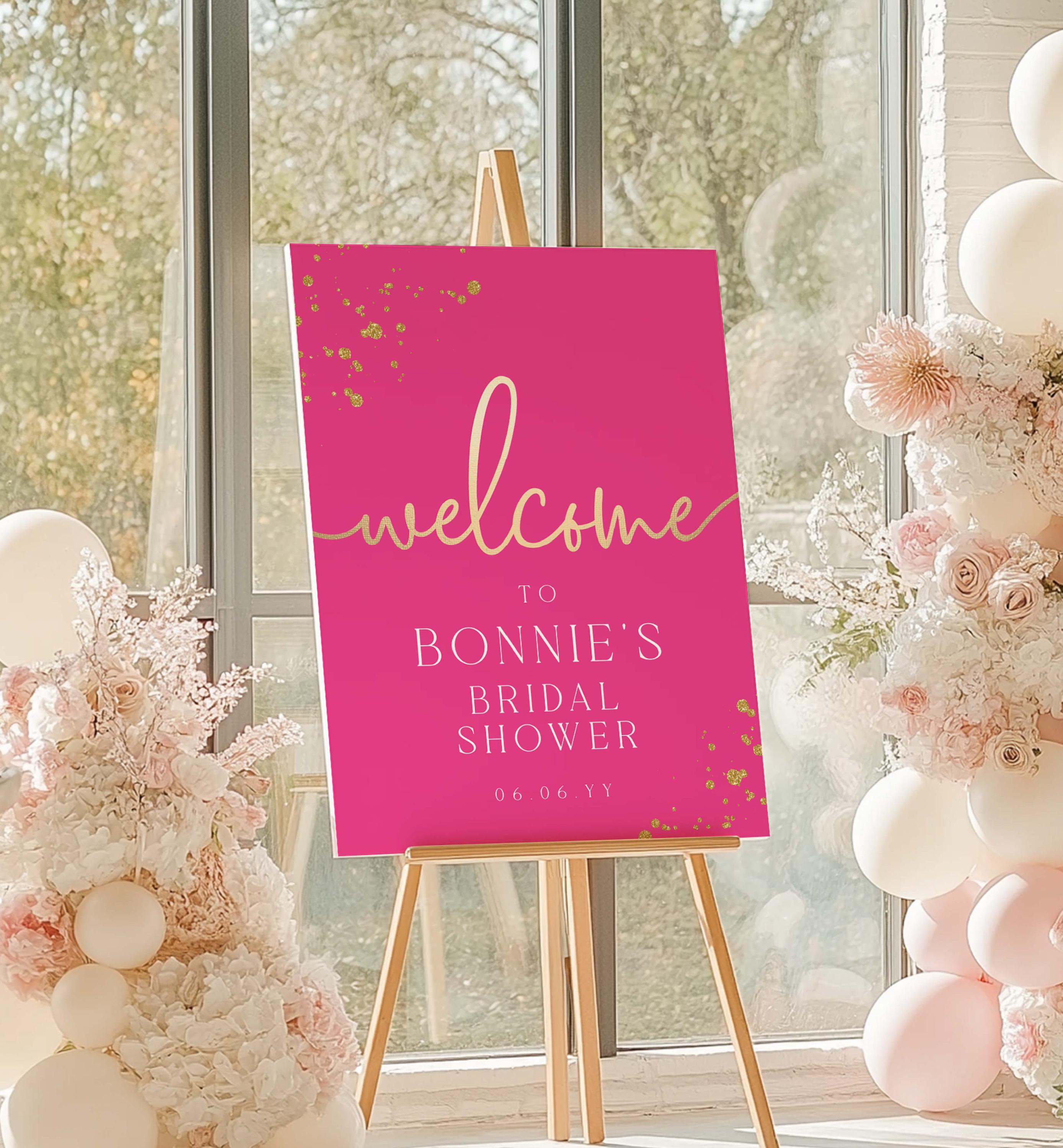 Hot Pink Gold Birthday Welcome Sign, Editable Template (digital ...
