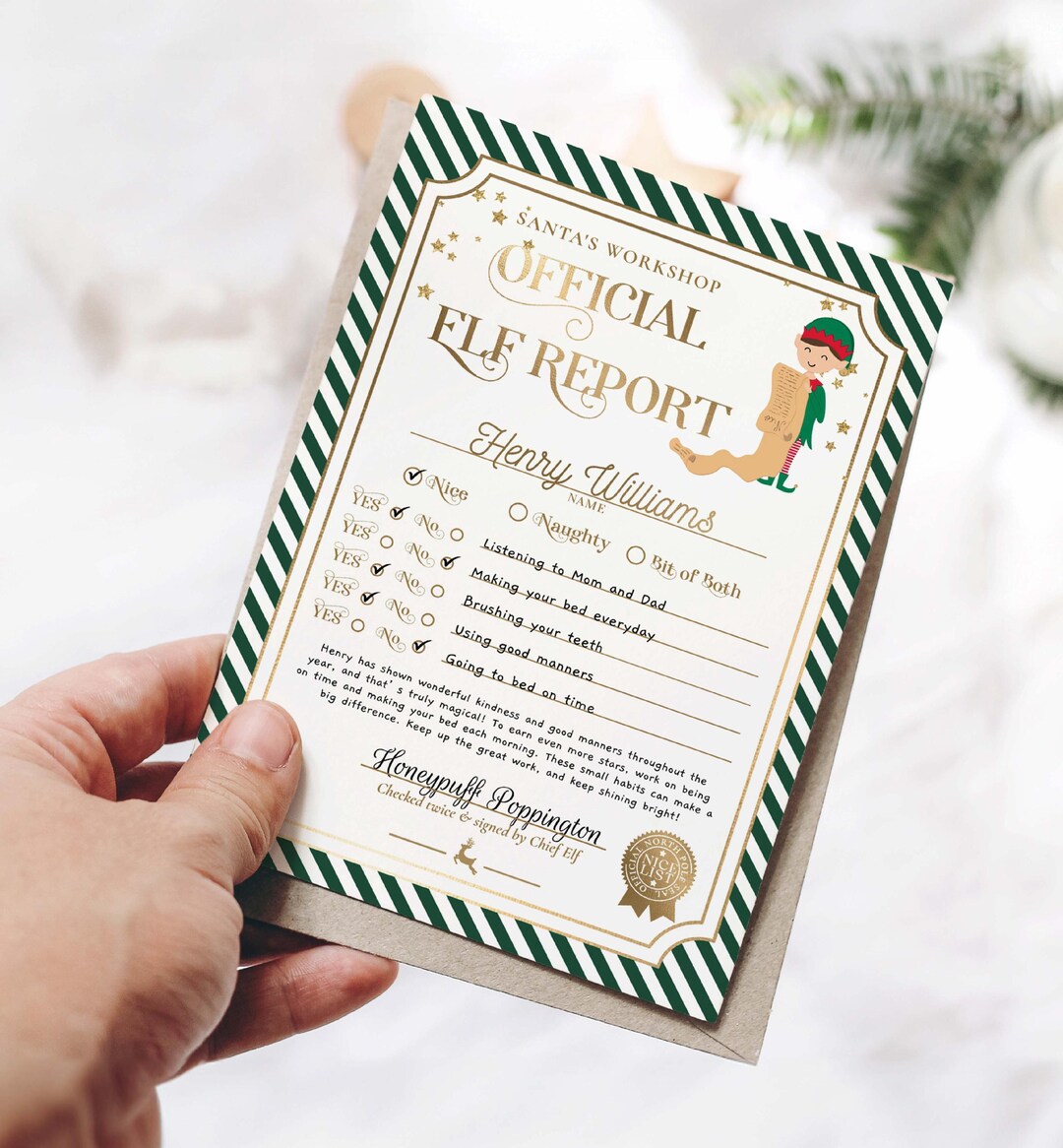 Printable Elf Report Card Template, North Pole Arrival (digital ...