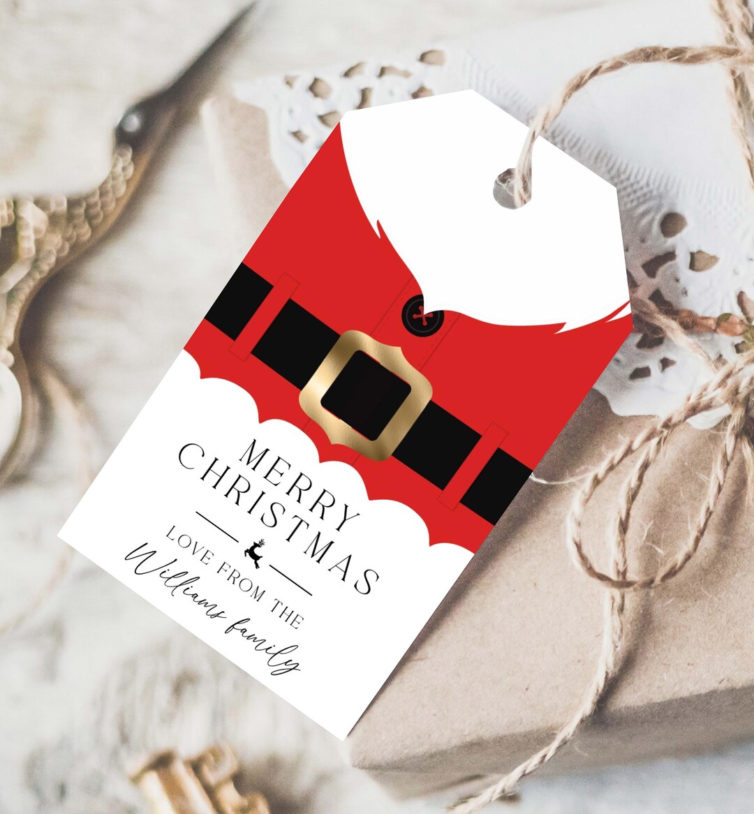 Printable Christmas Gift Tags Template, Santa Coat Gift Tags, Christmas ...