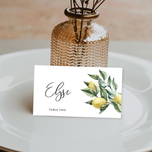 Lemon Place Card Printable Templett Place Cards Citrus | Etsy
