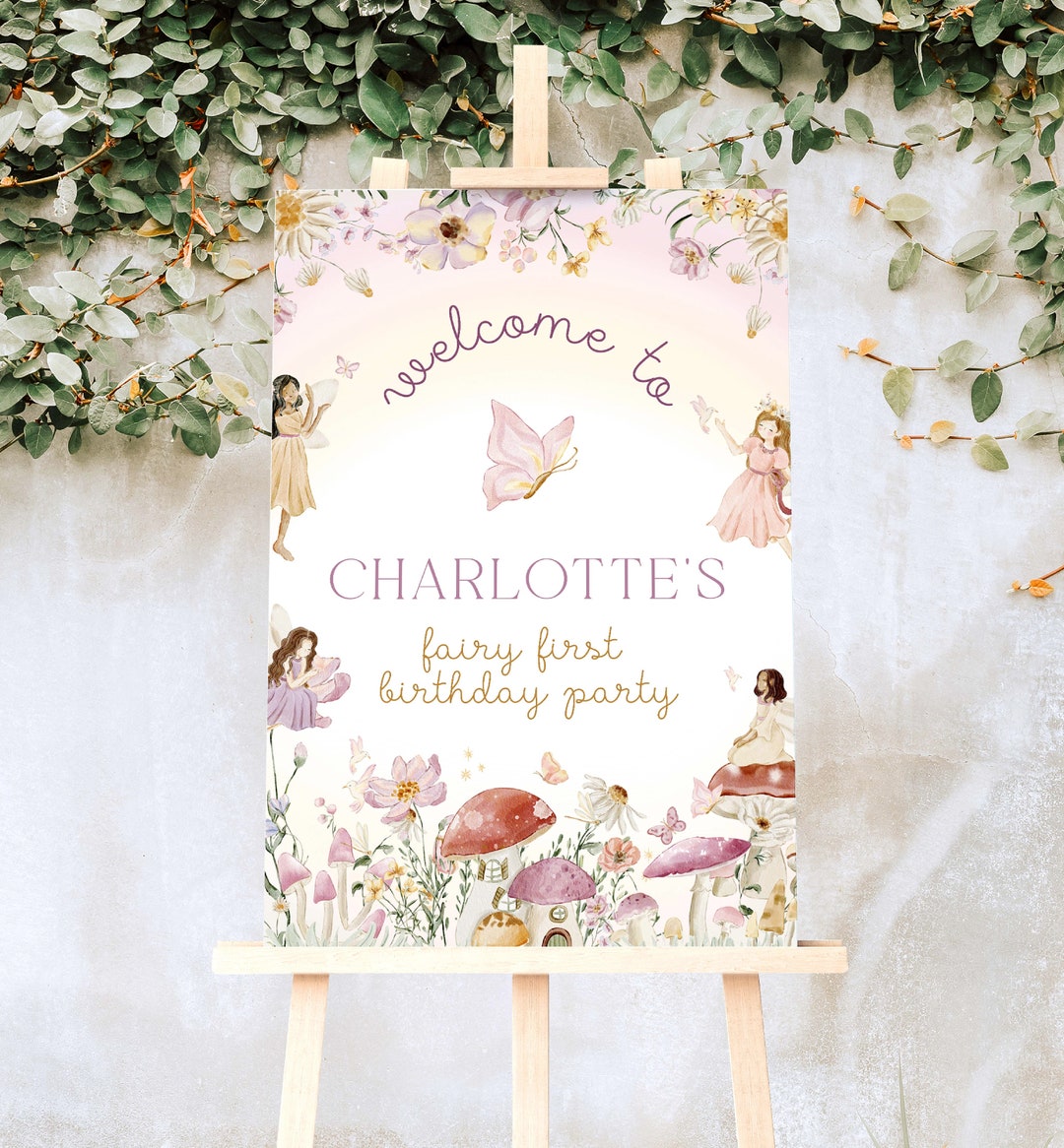 Printable Fairy Party Welcome Sign, Printable Fairy Garden Girl's First ...