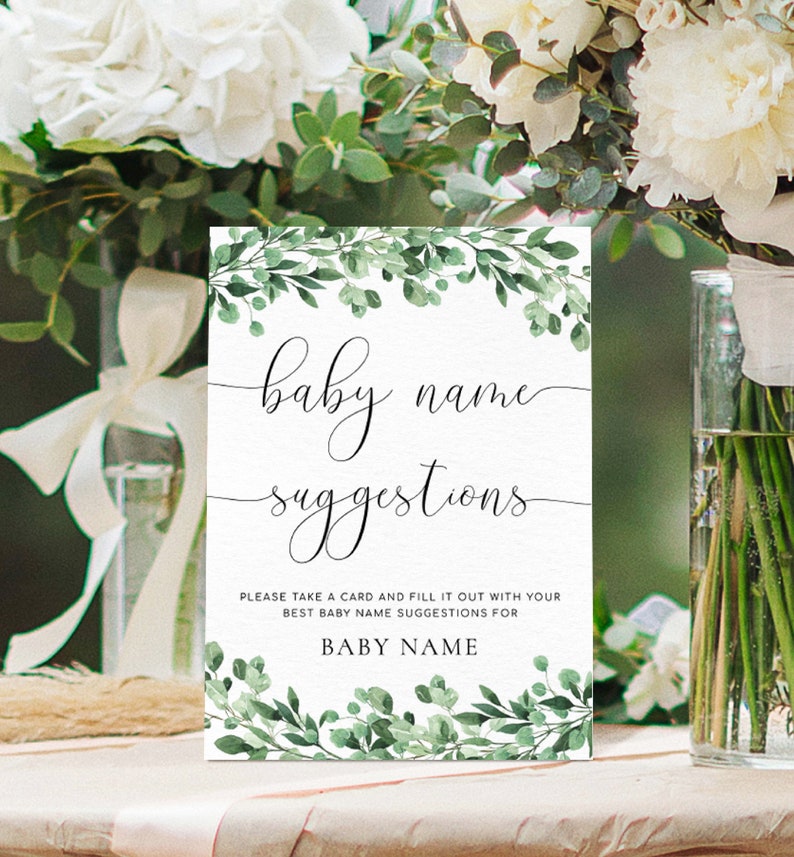 Greenery Baby Name Suggestions Card and Sign (printable) - Etsy