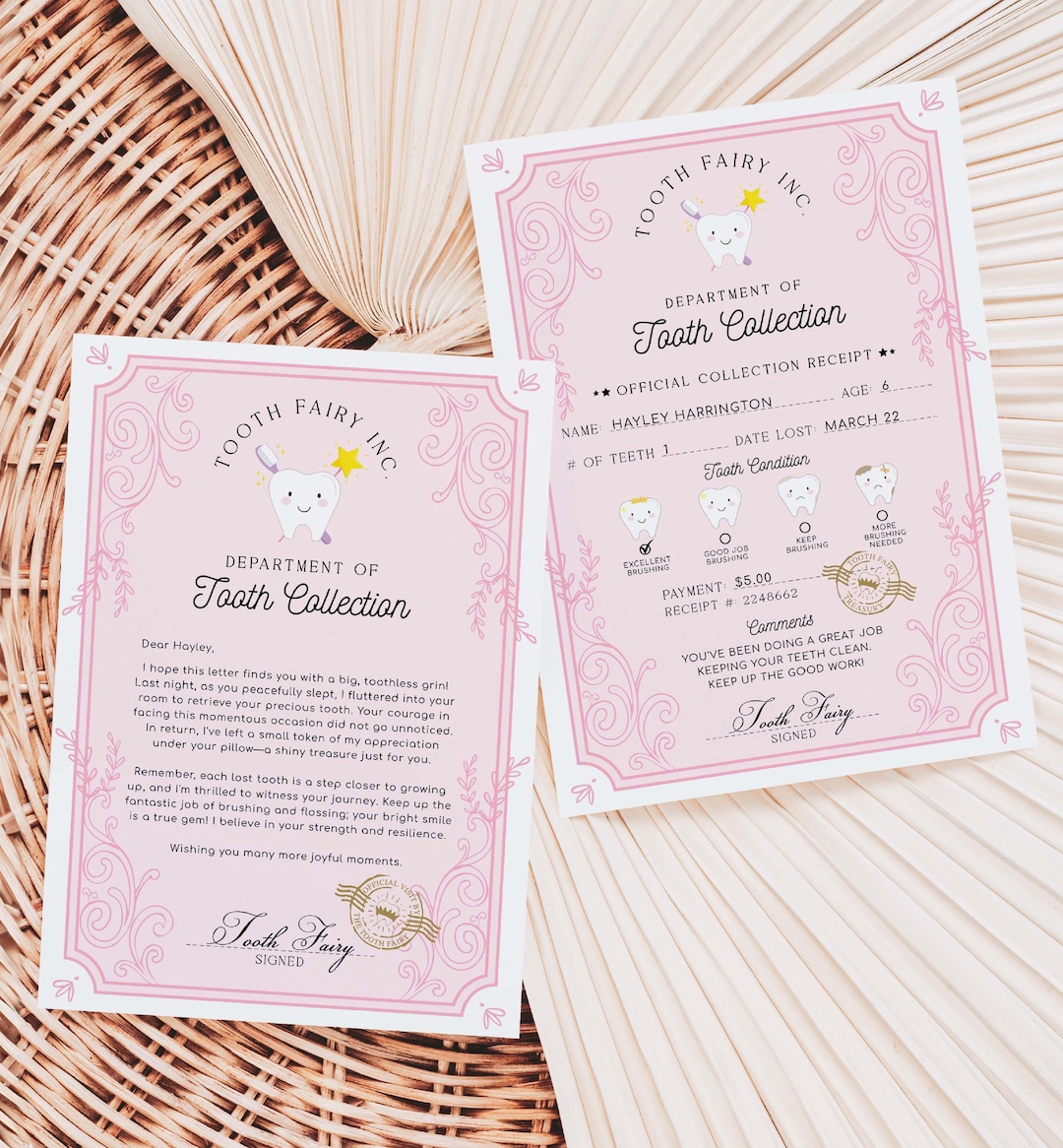 Printable Tooth Fairy Letter and Receipt, Lost Tooth Note (digital ...