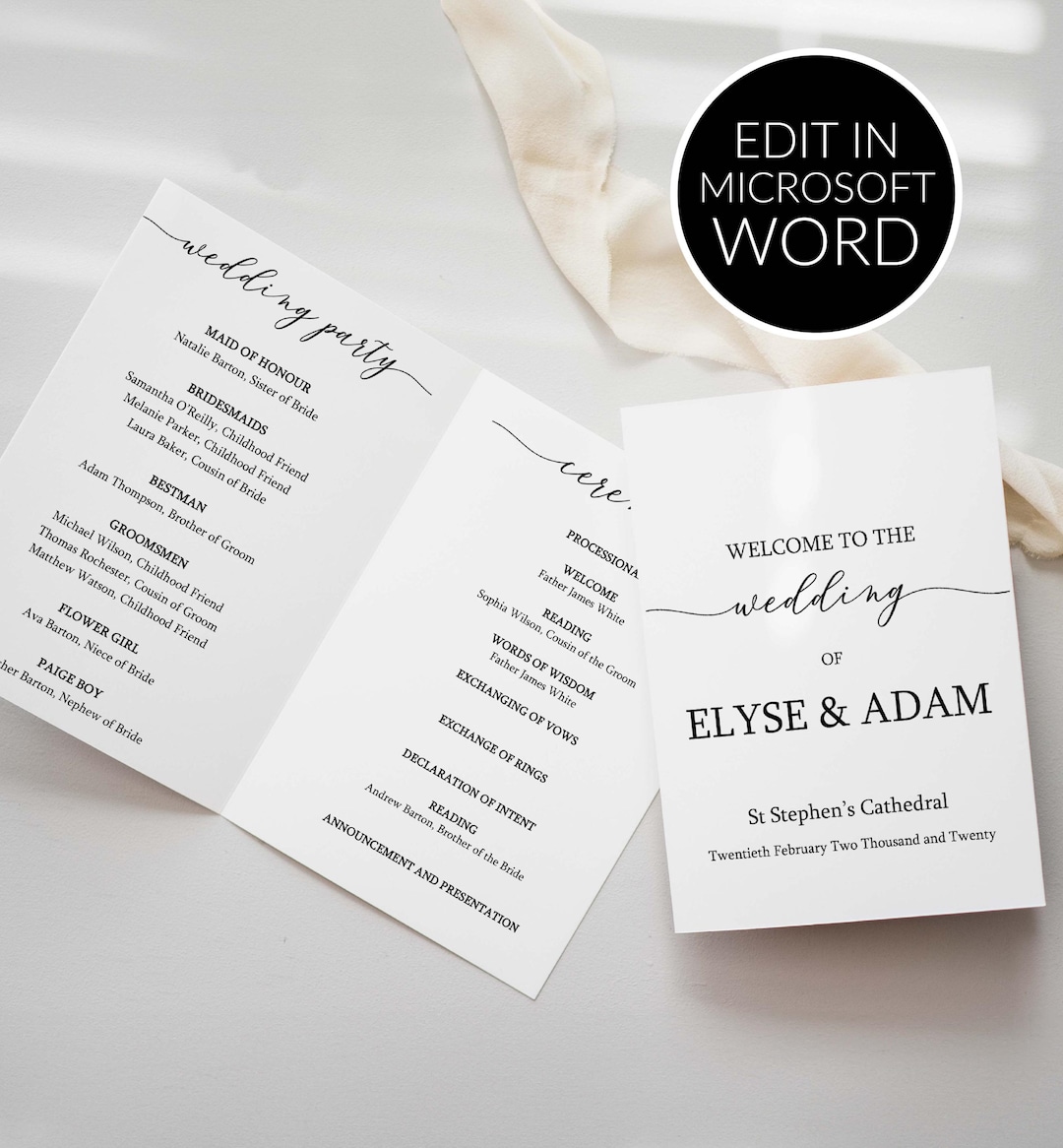 Printable Wedding Program Booklet Template, Wedding Order of Ceremony ...