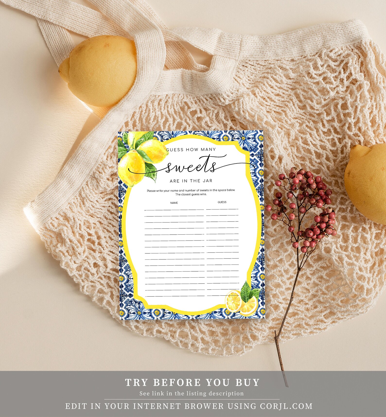 Guess How Many Sweets Printable Game - Positano Blue Tile Lemon ...
