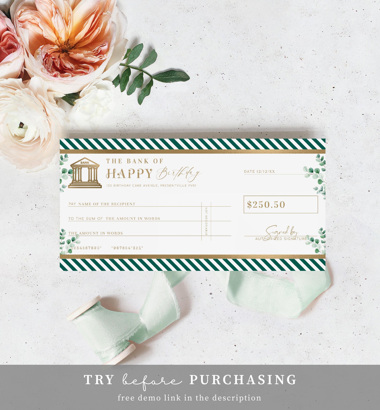 Birthday Cheque Template Fake Bank Cheque Gift Voucher - Etsy Australia