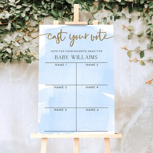 Cast Your Vote Baby Name Voting Poster Template, Blue Watercolour Guess ...