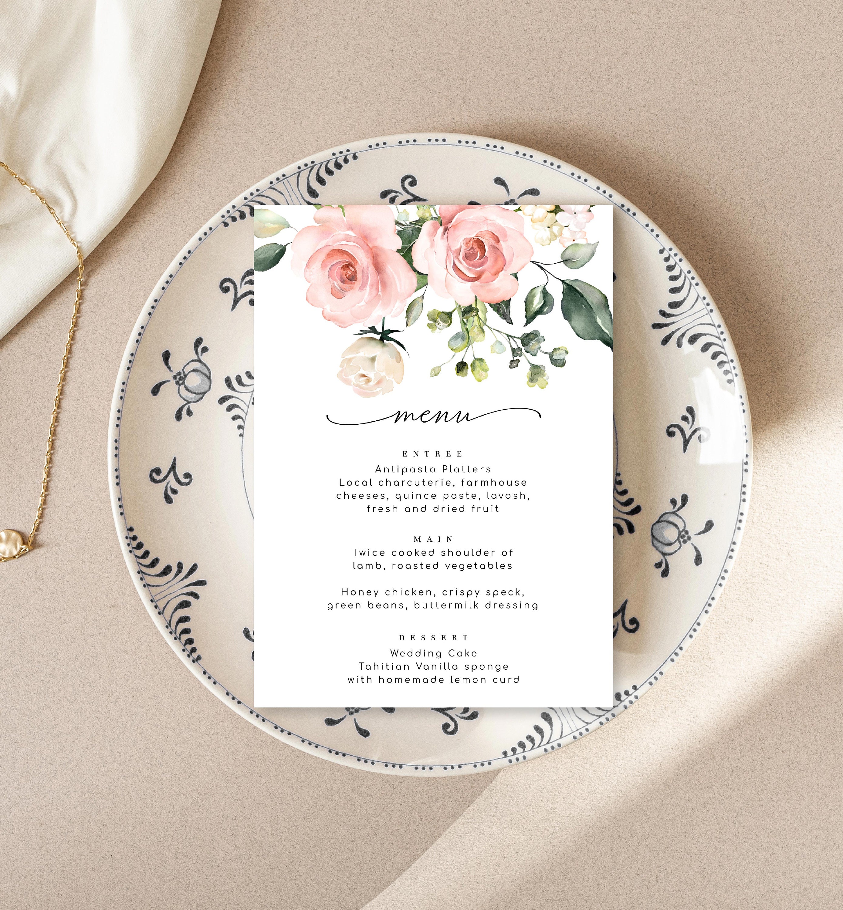Paper & Party Supplies Editable Floral Menu Card Template Instant ...