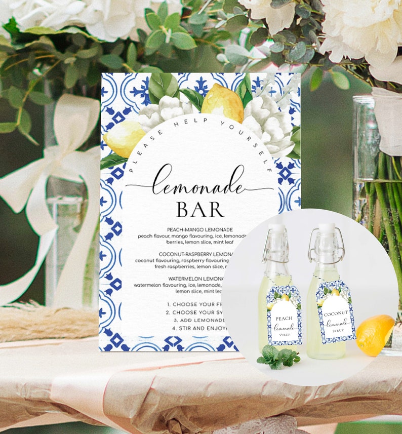 Mediterranean Lemonade Bar Sign, Blue Tile Menu (printable), the Med - Etsy