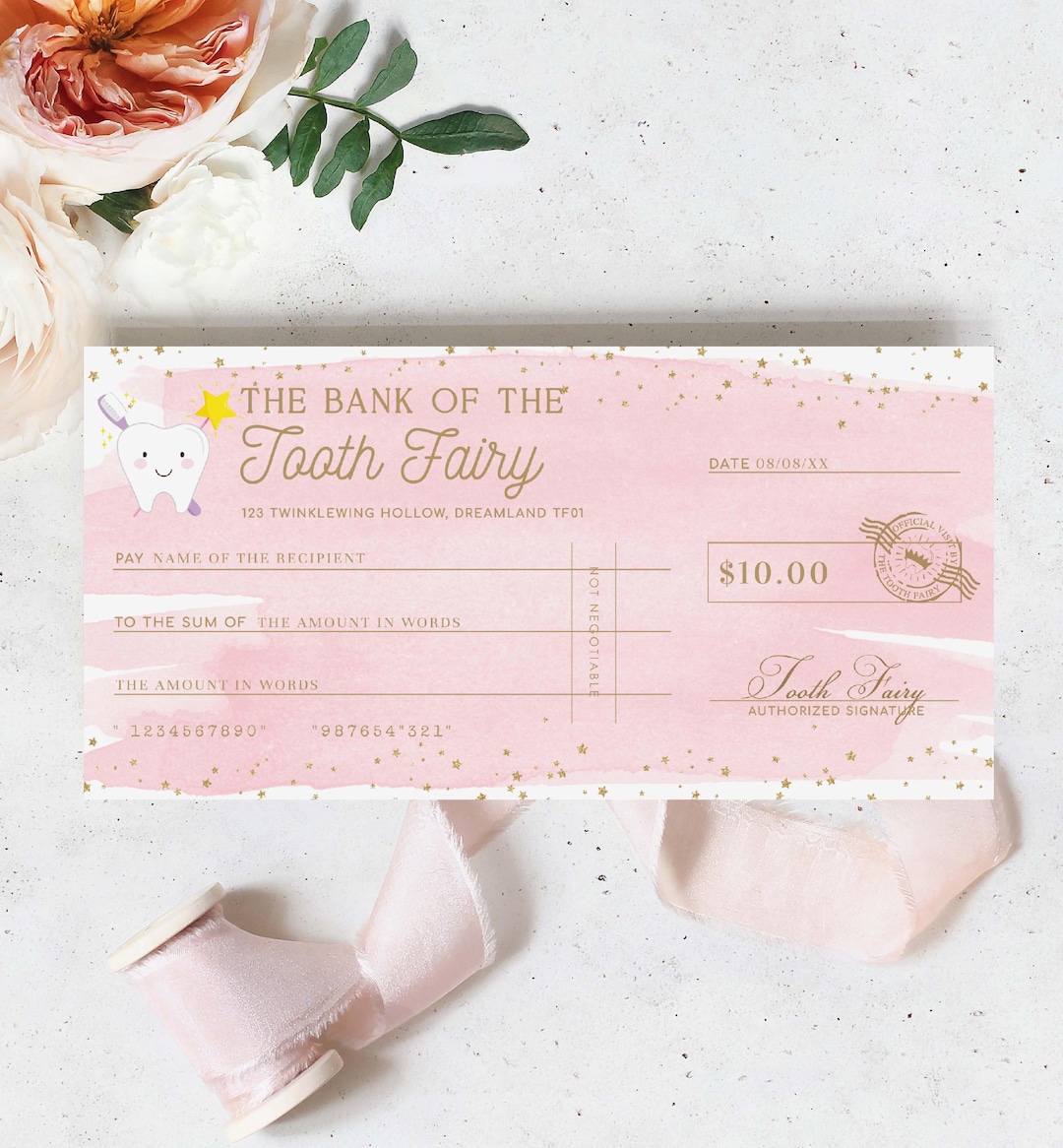 Printable Tooth Fairy Cheque, Tooth Fairy Money Voucher, Tooth Fairy ...