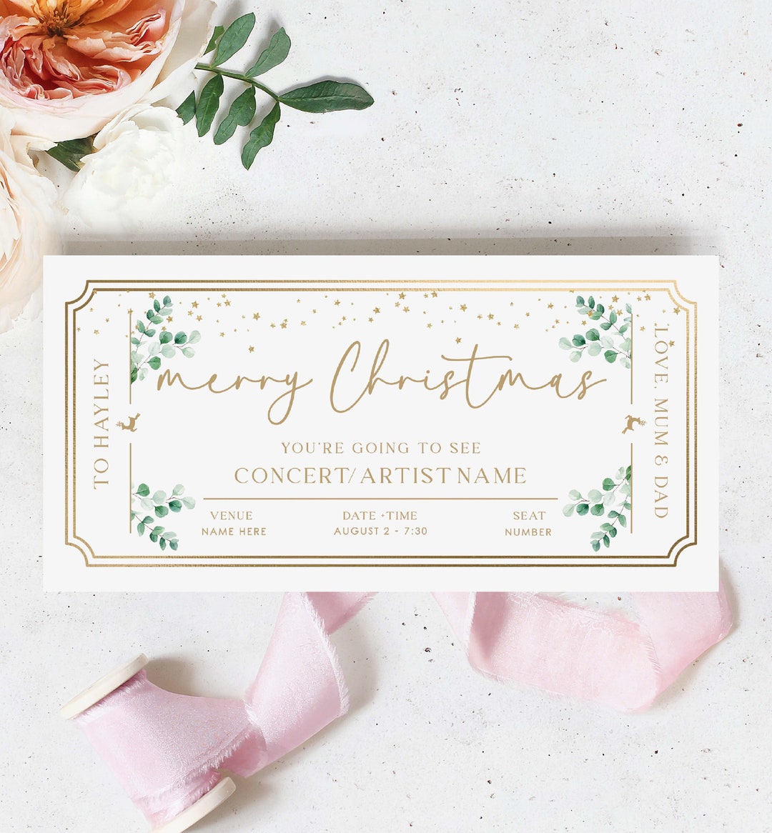 Modèle de bon cadeau de billet de concert de Noël, certificat-cadeau ...