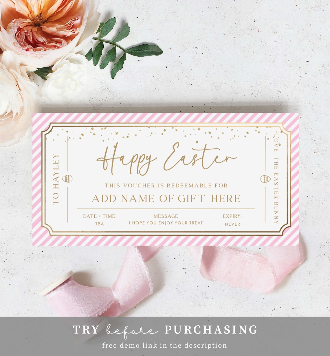 Easter Gift Voucher Template, Fully Custom Printable Gift Certificate ...