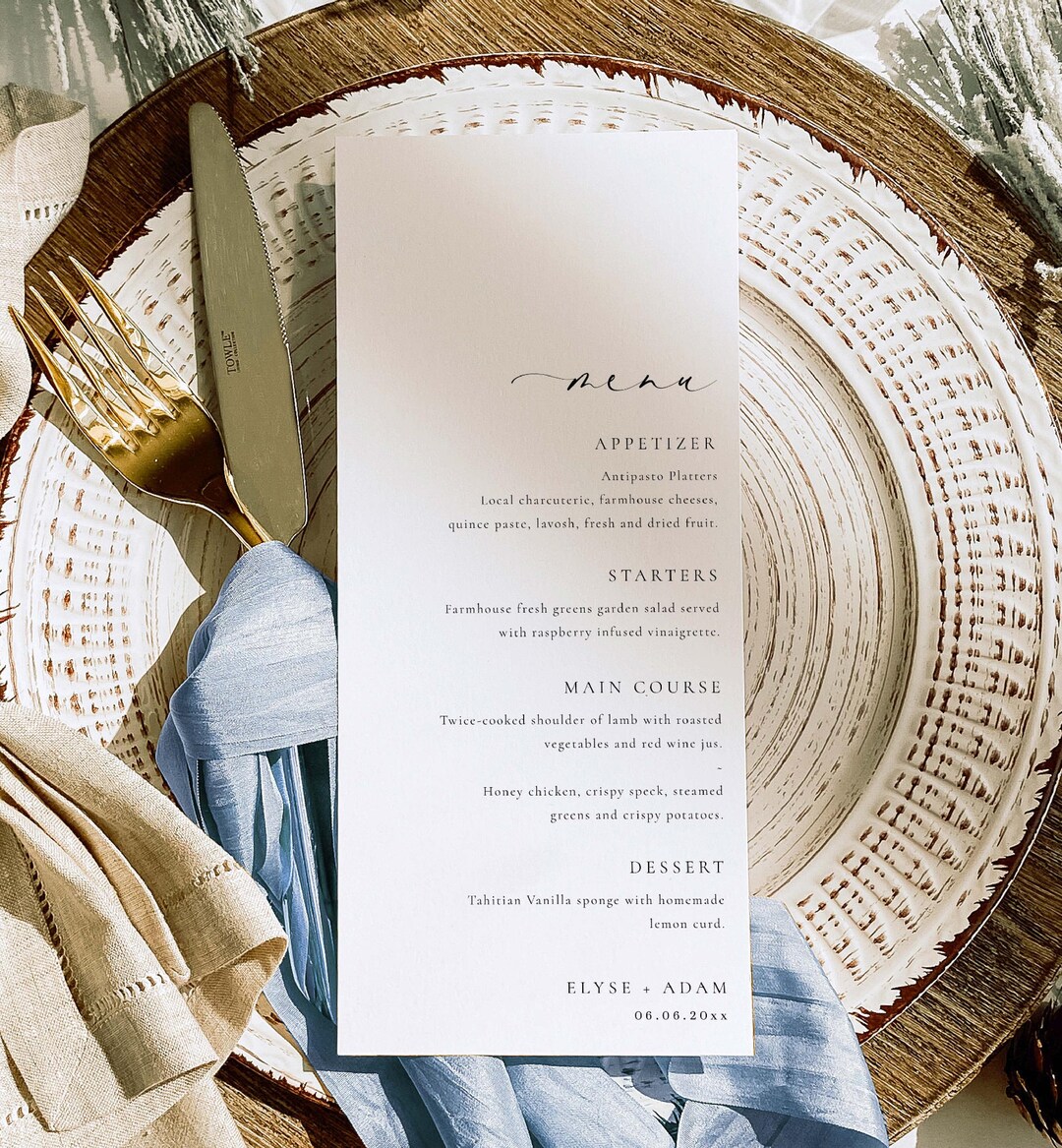 Printable Menu Template, Elegant Wedding Dinner Menu, Editable Modern ...