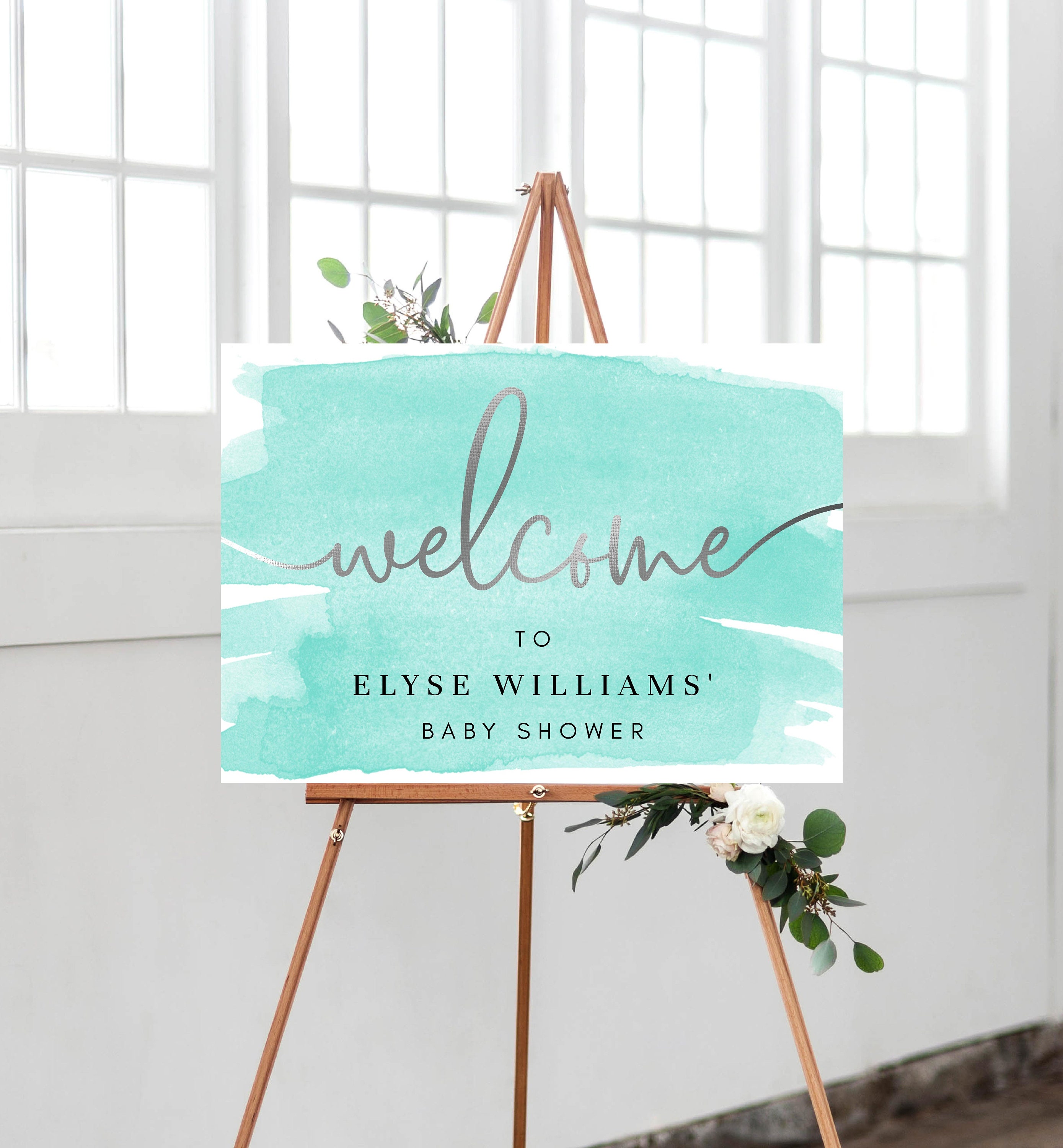 Teal Watercolour Welcome Sign Boy Baby Shower Welcome Sign | Etsy