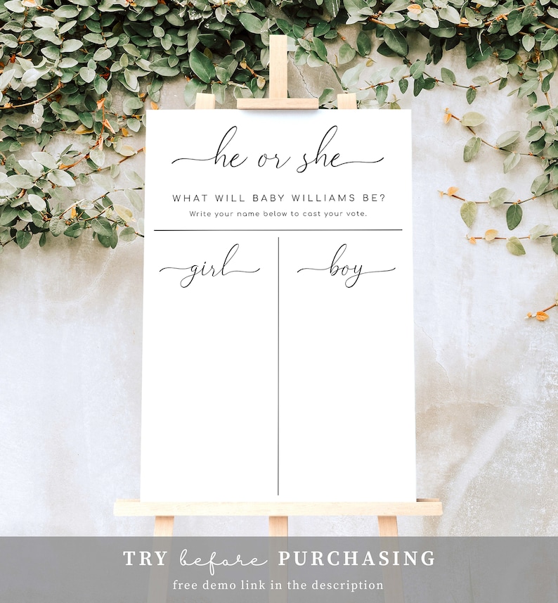 Printable Cast Your Vote Gender Reveal Voting Game Poster, Minimalist ...