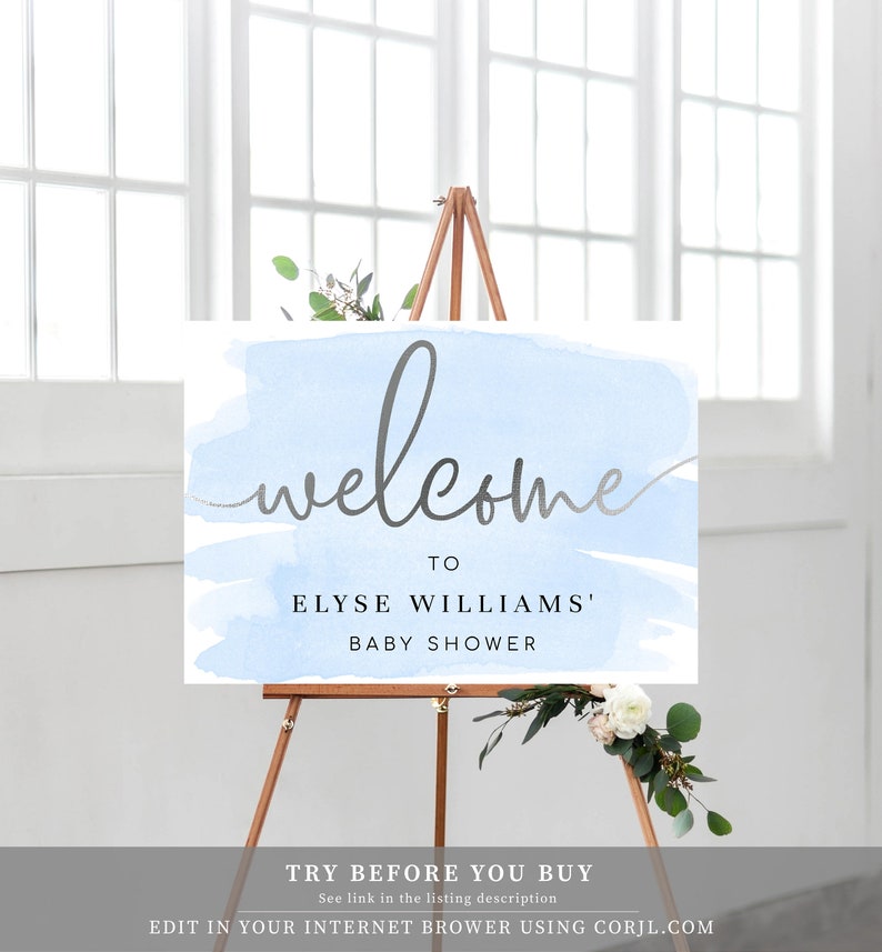 Welcome Sign Blue Watercolour Silver Foil Boy Baby | Etsy